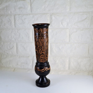 Carved Wood Vase Haiti Vintage Flower Container Floral Design Haitian ...