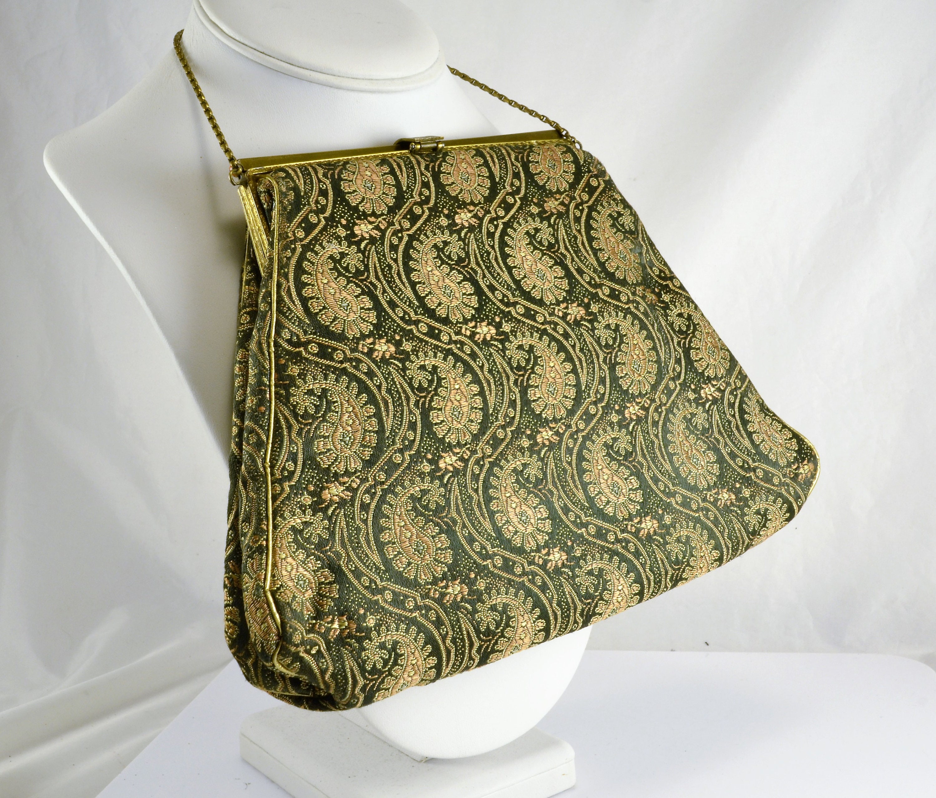 1920s Brocade Purse Paisley Design Jeweled Millefiori Bead | Etsy