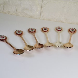 Rose Decorative Spoons Silver Plate W/ Porcelain Inset Floral Boxed Set ...