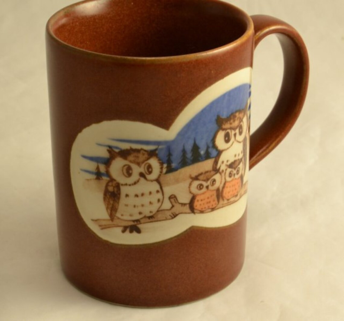 Owl Mug Coffee Cup Mid Century Owl Family Stoneware Pottery - Etsy