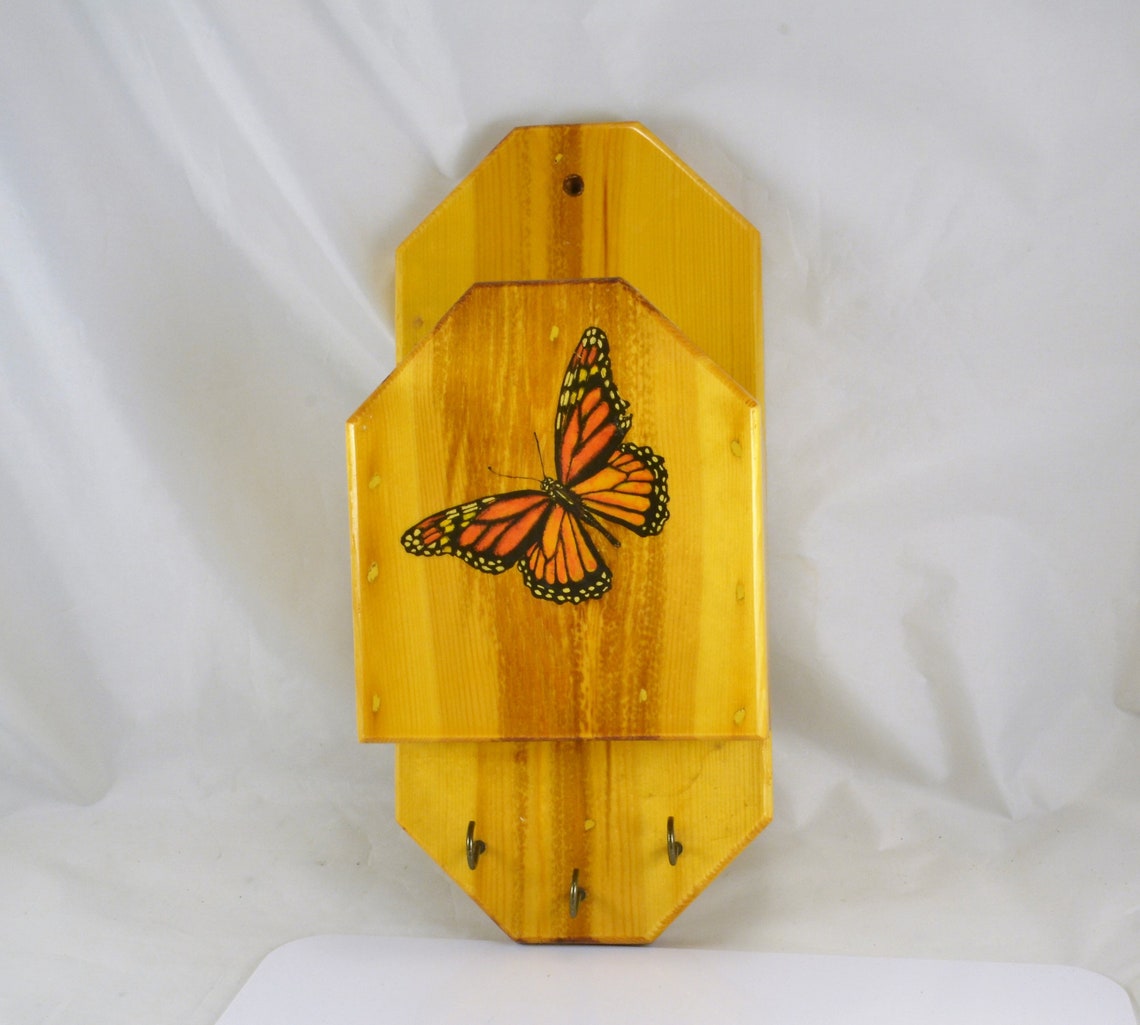 Pine Mail Organizer - Monarch Butterfly - Wall Mount Letter Holder - 3 ...