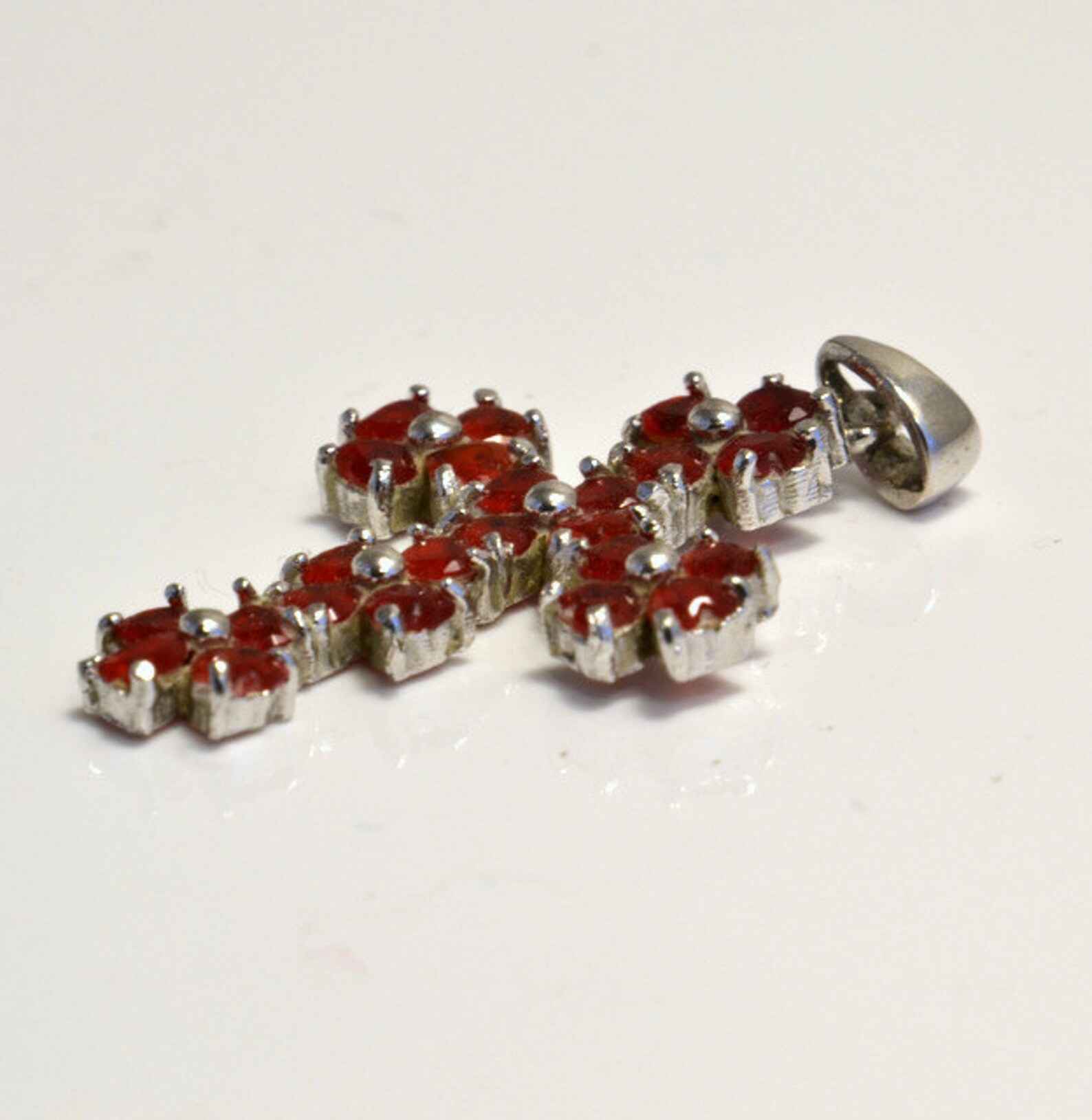 Red Rhinestone Cross Pendant - Ruby Red Crystal Pommee Cross - Vintage ...