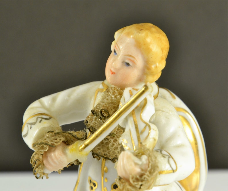 Dresden Lace Figurine Violin Player Seated Gold Trim Occupied - Etsy