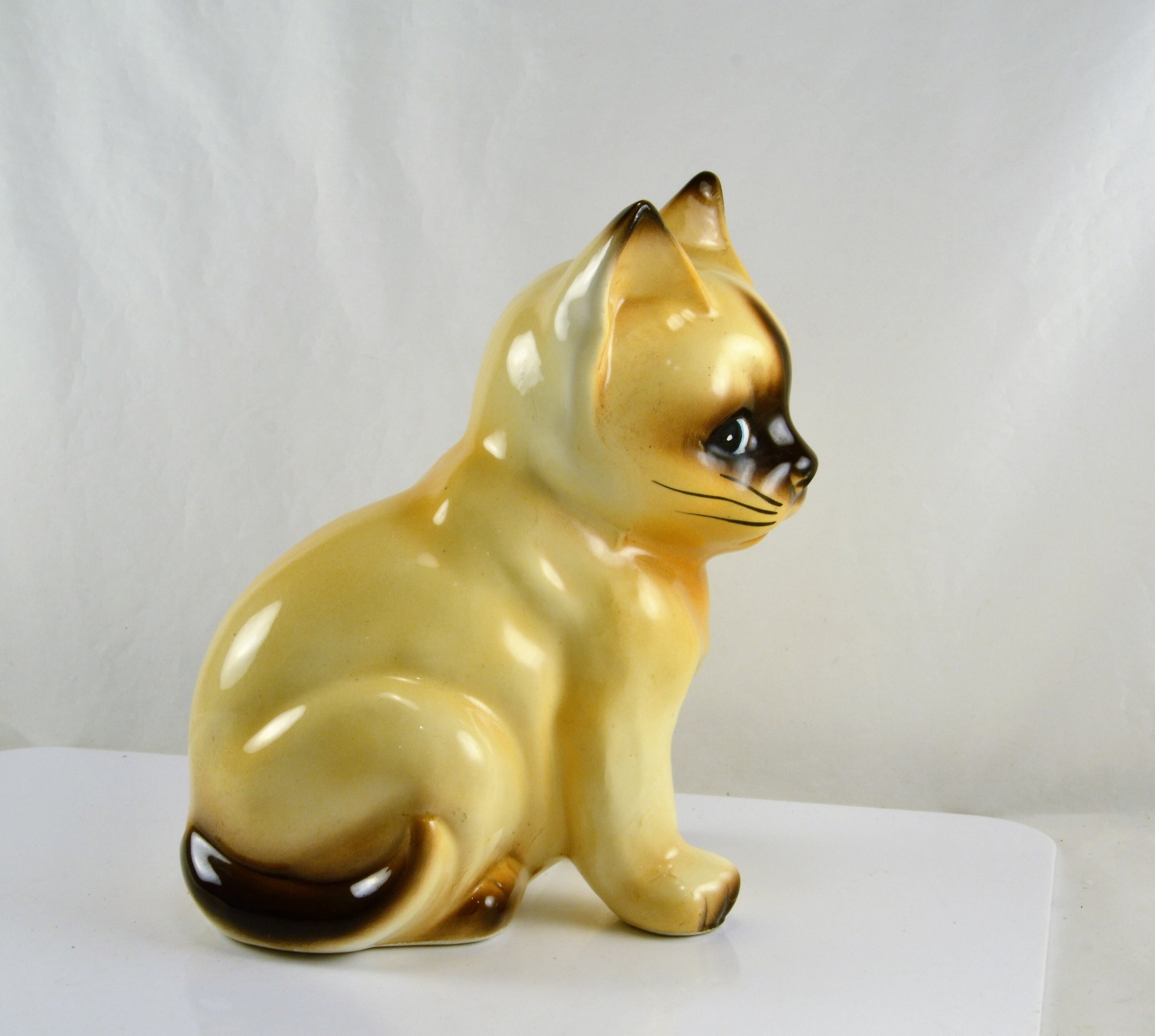 Siamese Cat Kitten Figurine Ceramic Pottery Piercing Blue Eyes Over 6 ...