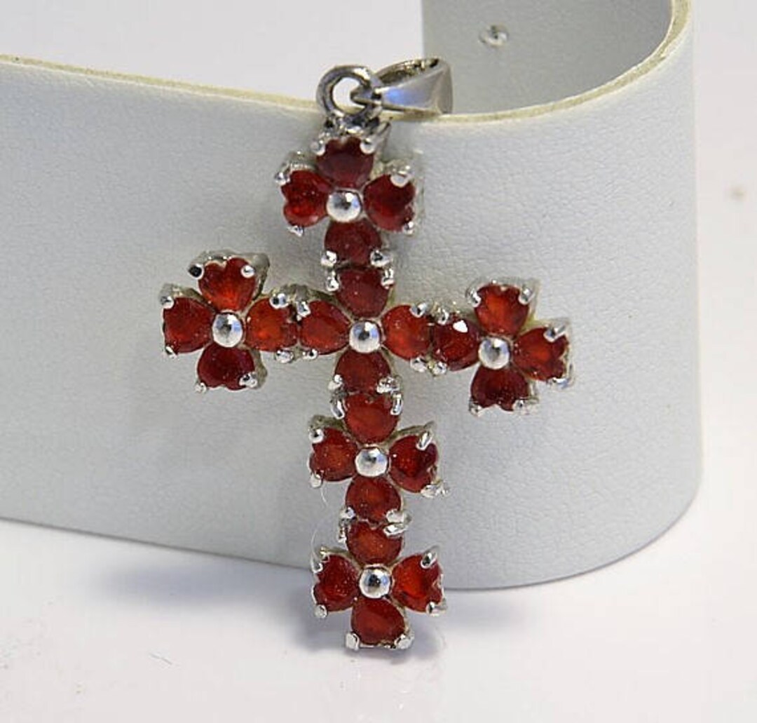 Red Rhinestone Cross Pendant - Ruby Red Crystal Pommee Cross - Vintage ...