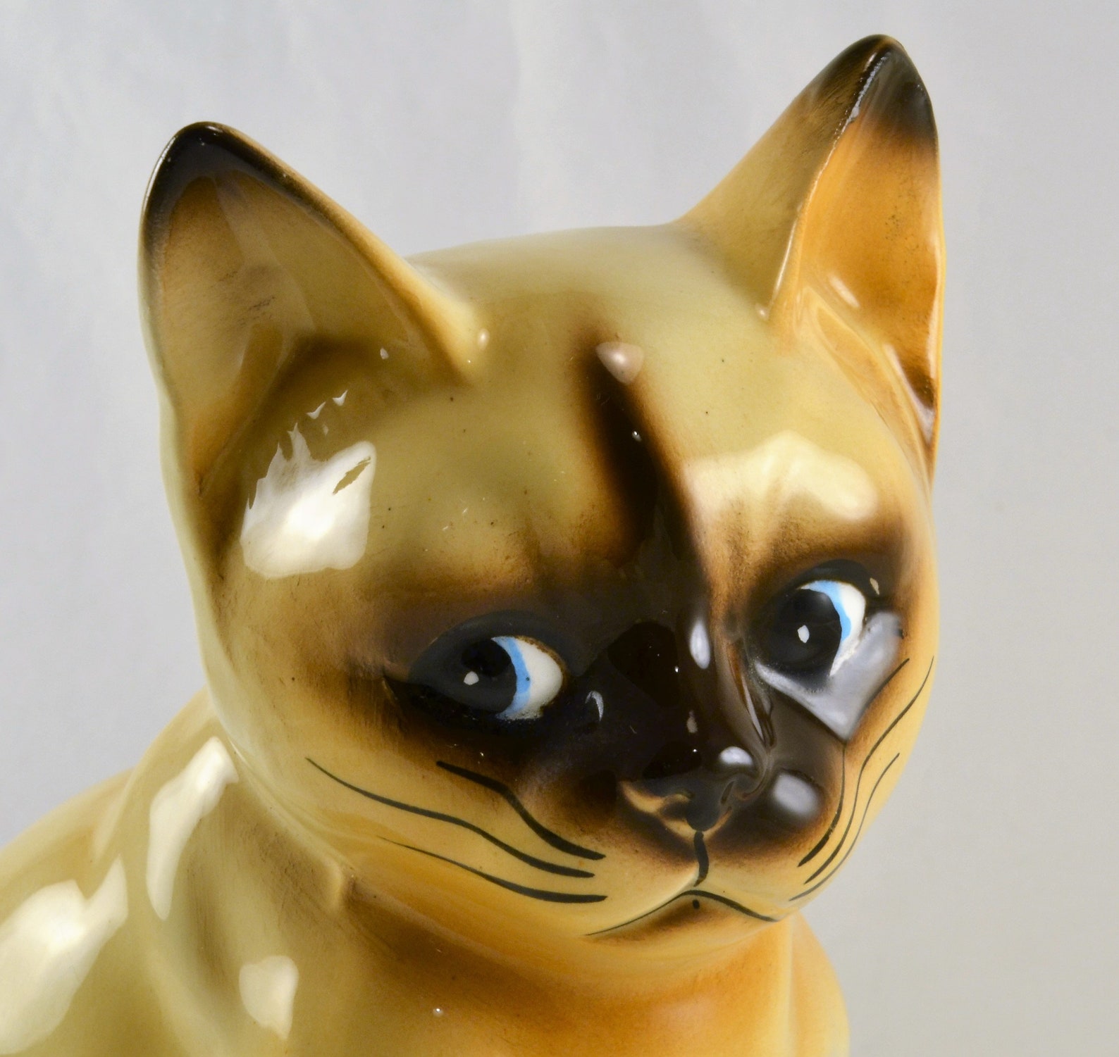 Siamese Cat Kitten Figurine Ceramic Pottery Piercing Blue Eyes Over 6 ...