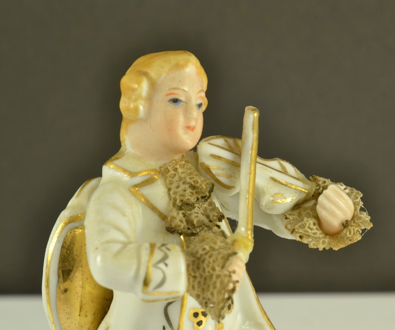 Dresden Lace Figurine Violin Player Seated Gold Trim Occupied - Etsy