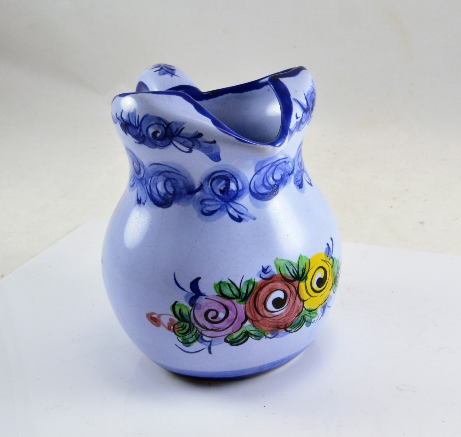 Beautiful Vintage Small Blue and White Signed Pitcher Drink & Barware ...