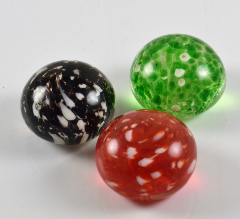 3 Hand Blown Paperweights Art Glass Small Size Black Green Red | Etsy