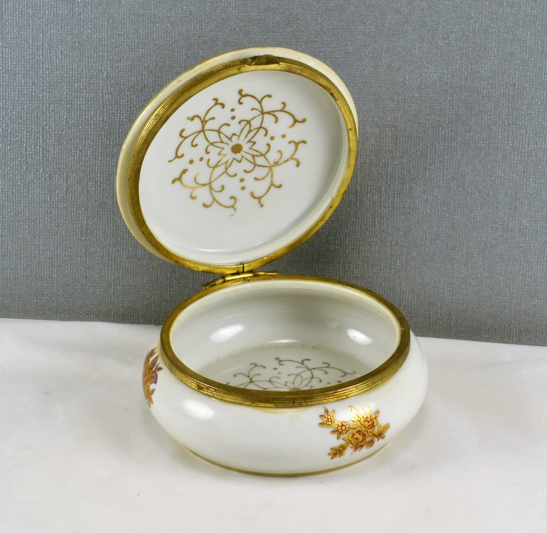 Hinged Trinket Jewelry Box Round Porcelain Gold Rose W/ Red - Etsy