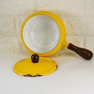 Dansk Enameled Sauce Pot Pan Bright Yellow W/ Lid Teak Wood Handle ...