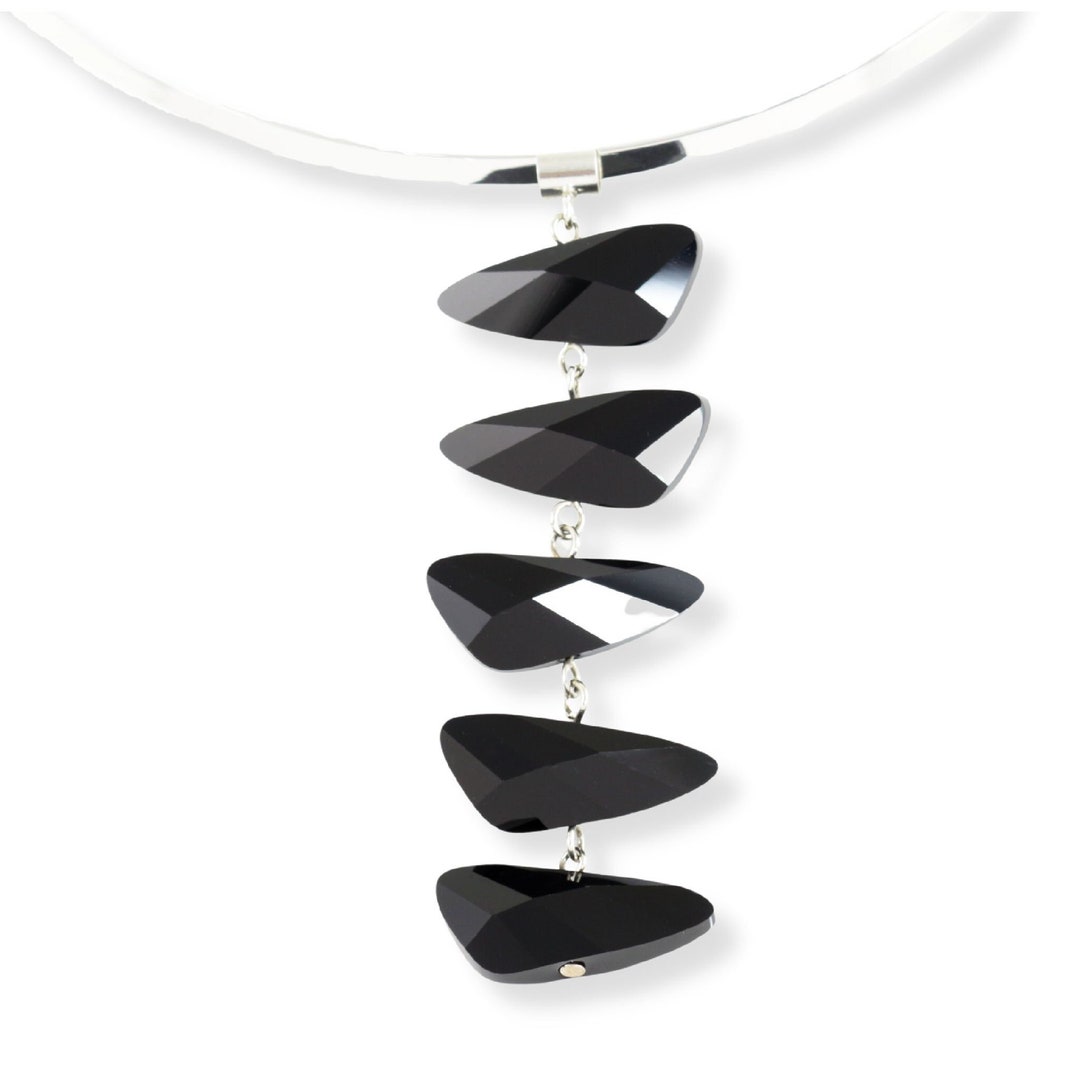 Jet Black Necklace, Geometric Statement Crystal Necklace, Black Crystal ...