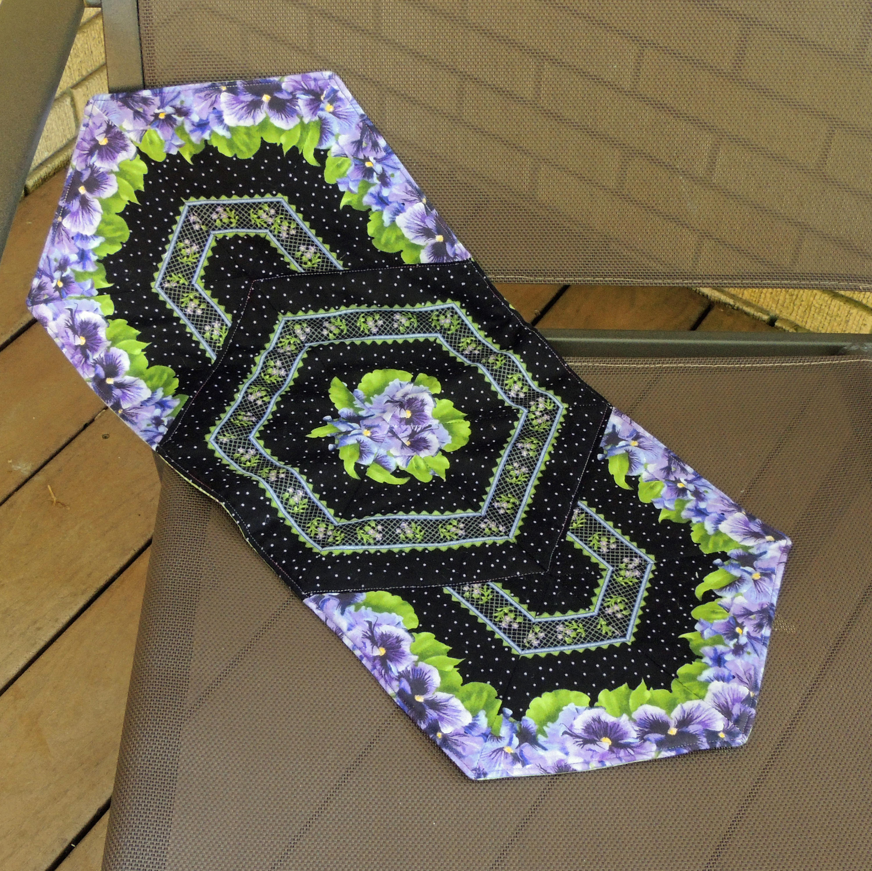 Purple Pansies Table Runner Green Black Floral Handmade | Etsy