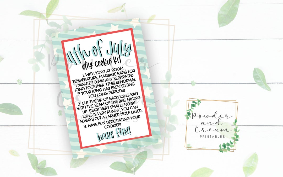 Printable DIY Cookie Kit Instruction Card - 3.5" X 5"- Printable Cookie ...