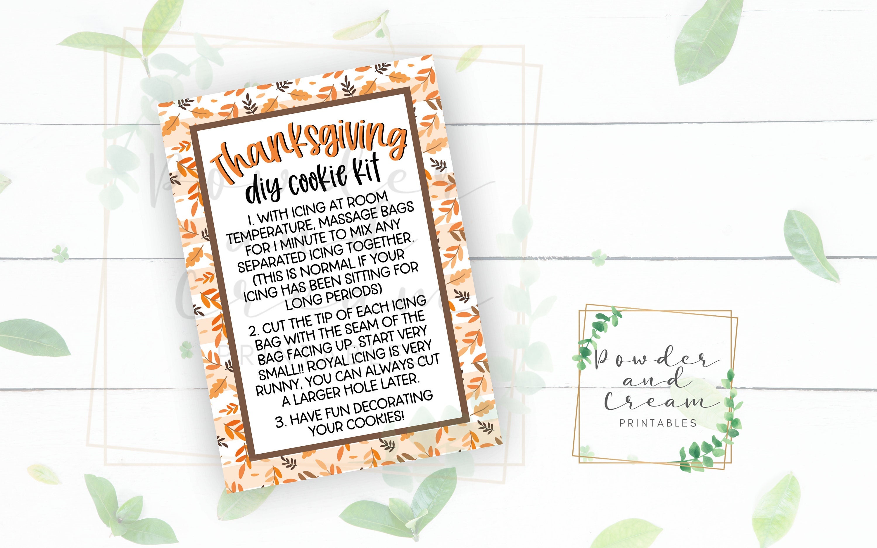 Printable DIY Thanksgiving Cookie Kit Instruction Card - 3.5" X 5 ...