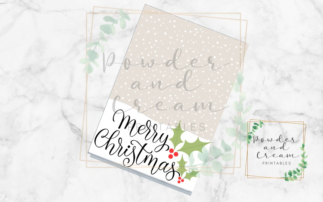 Printable Mini Cookie Card - 3.5" X 5" Merry Christmas - Xmas Holly ...