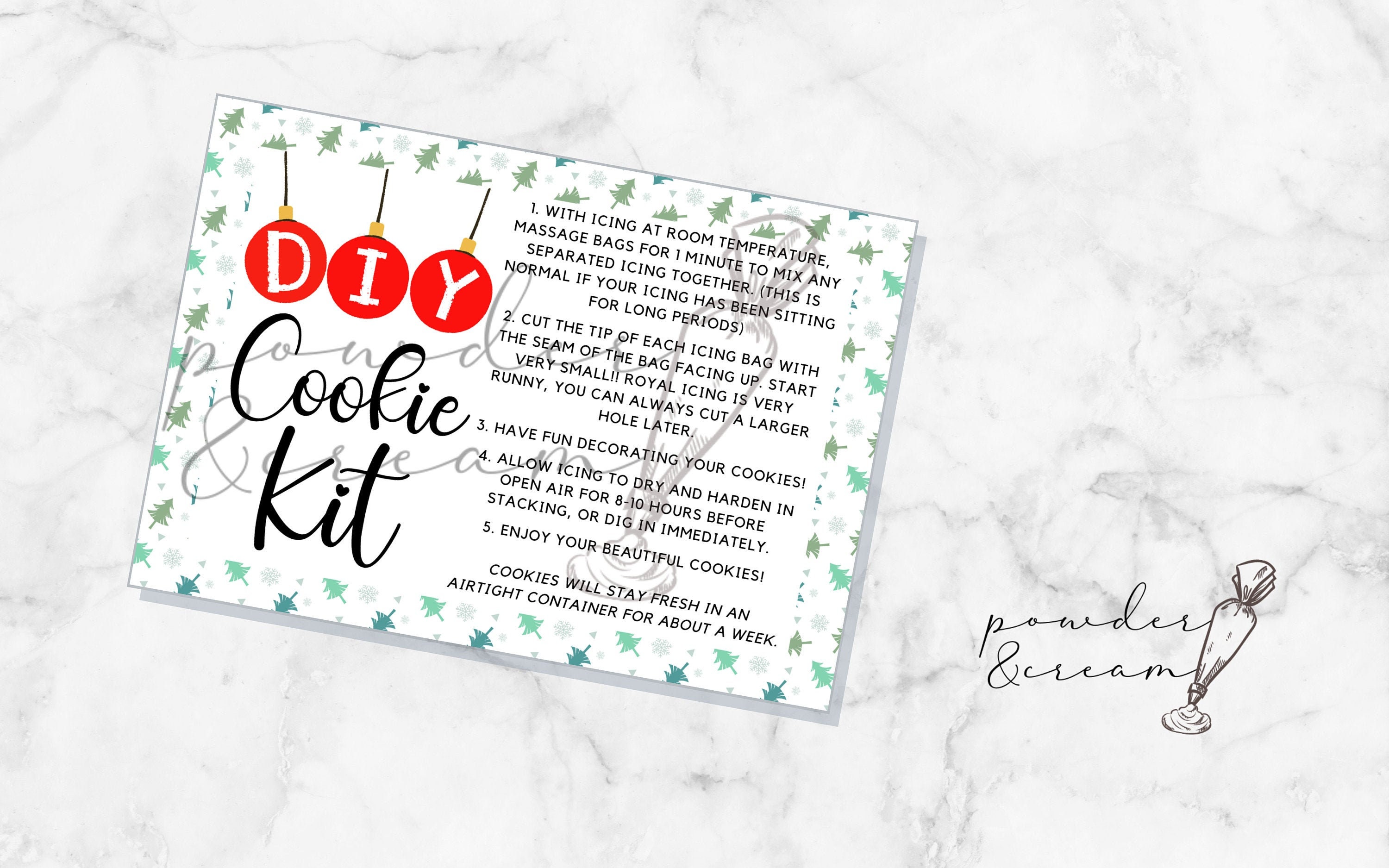 Printable DIY Cookie Kit Instruction Card - 3.5" X 5"- Printable Cookie ...