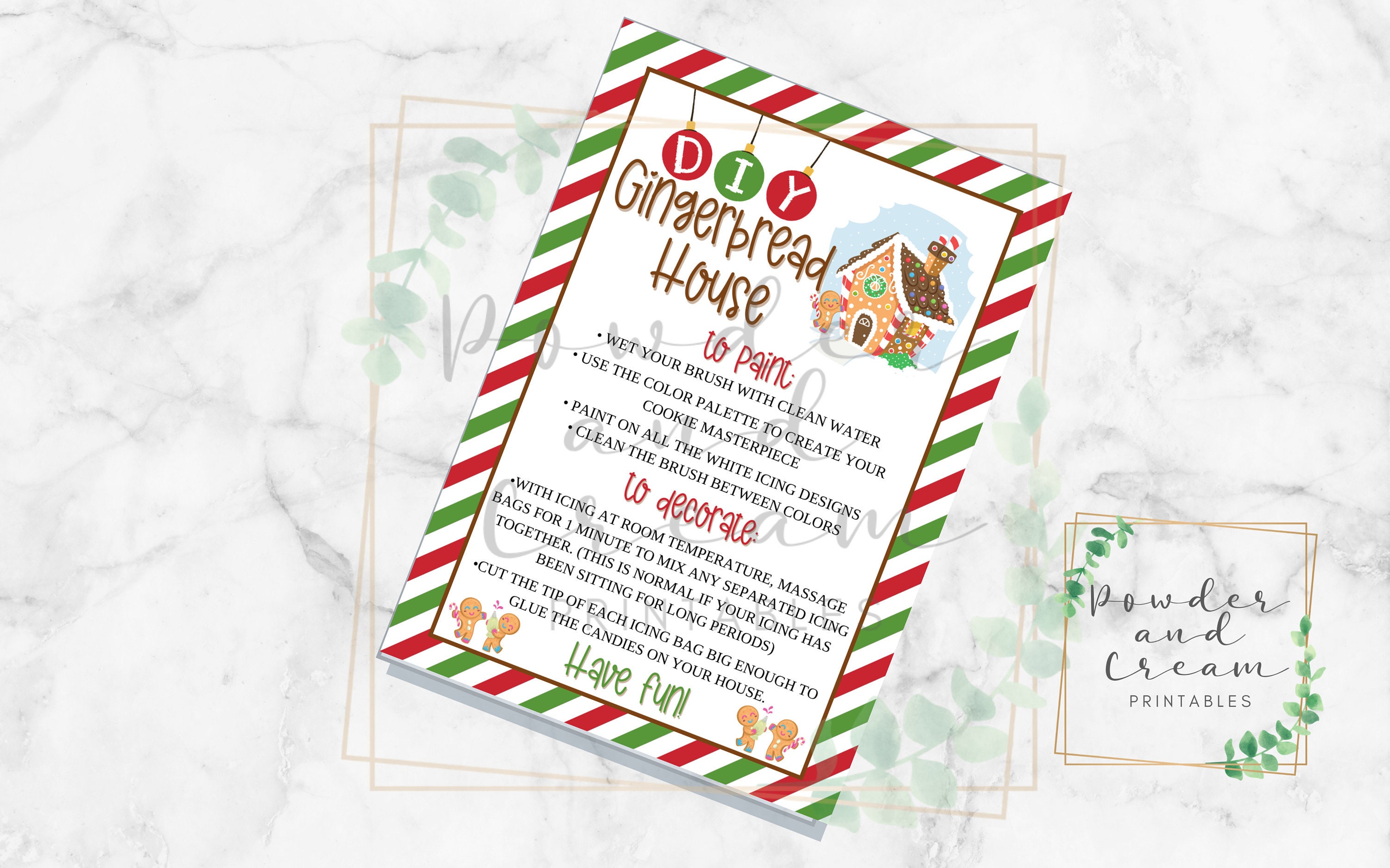 Printable DIY Gingerbread Cookie Kit Instruction Card - 3.5" X 5 ...