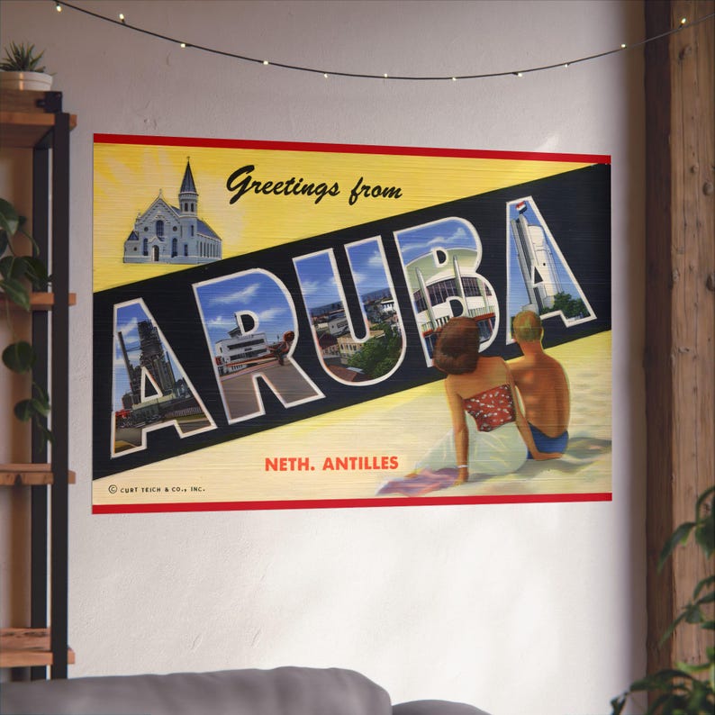 Vintage Aruba: A Caribbean Paradise Postcard From the 1950s - Fine Art ...