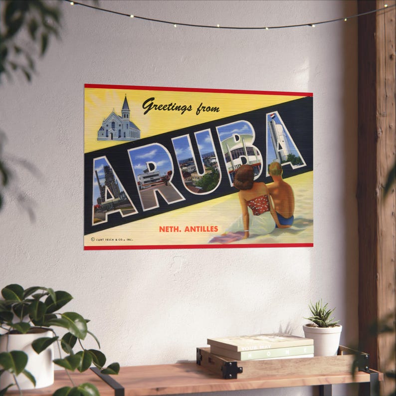 Vintage Aruba: A Caribbean Paradise Postcard From the 1950s Fine Art ...