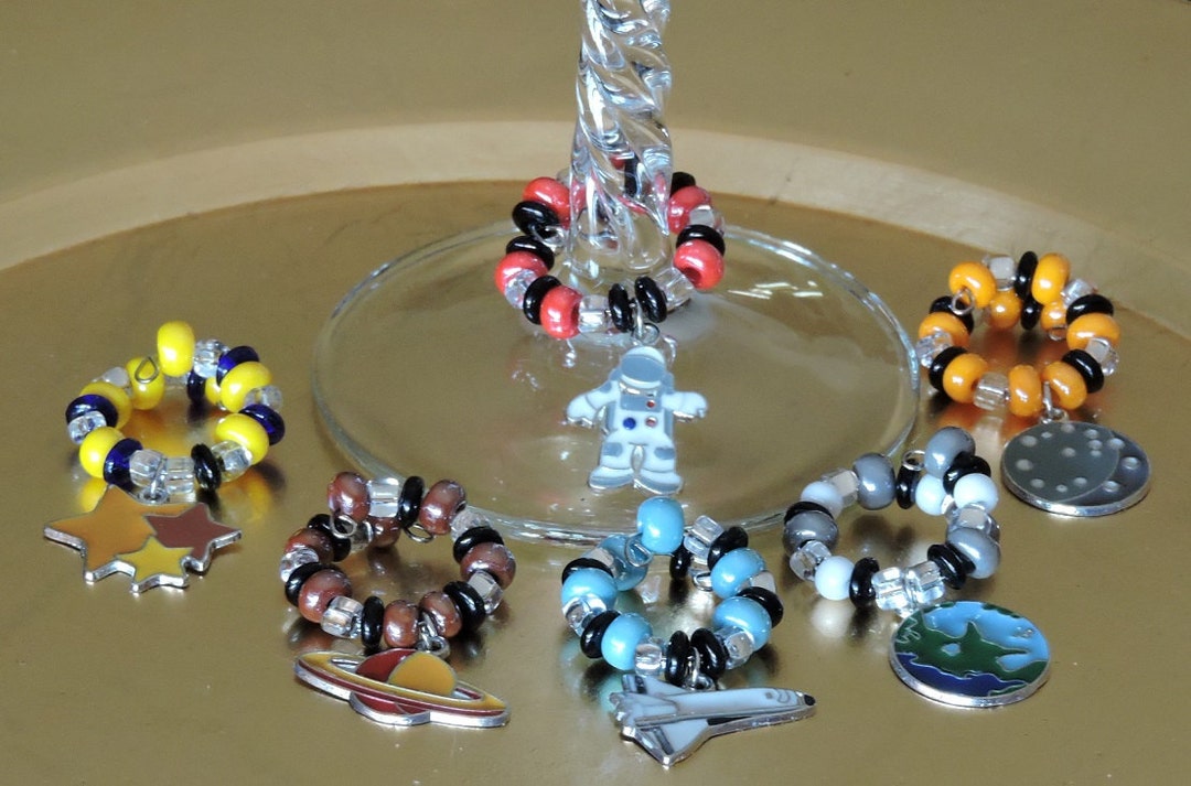 Space Theme Wine Glass Charms: Astronaut, Rocket, Planets - Etsy UK