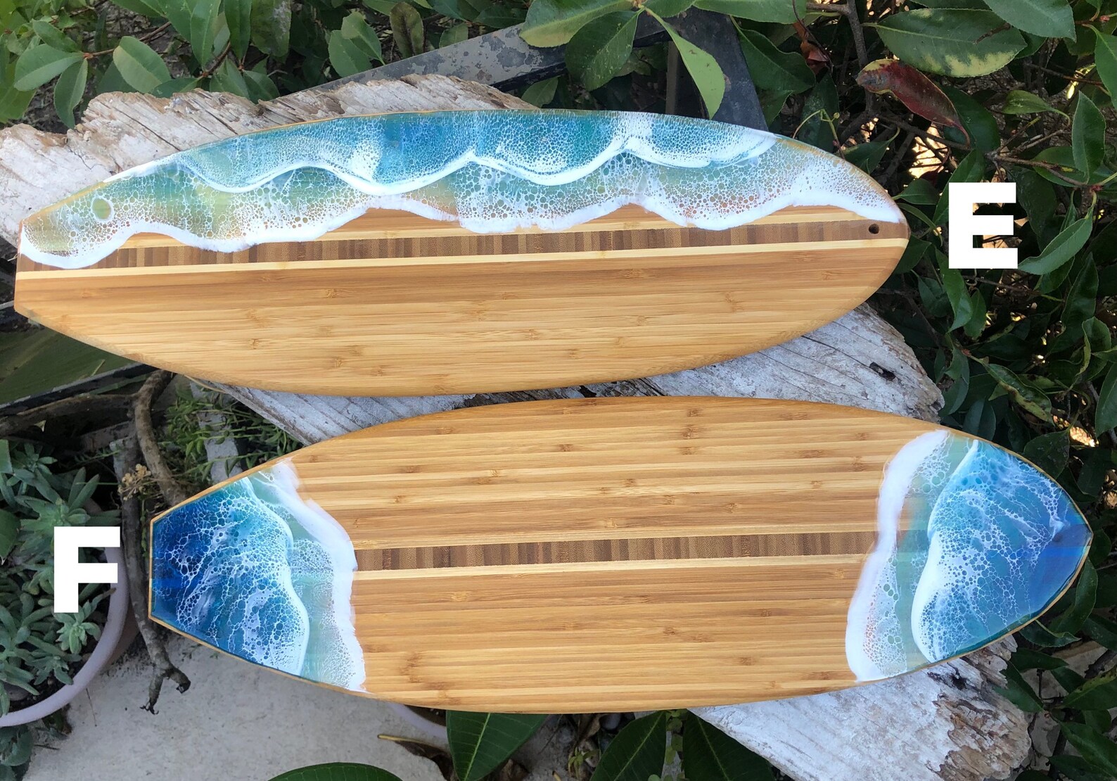 Surfboard Epoxy Resin Wave Bamboo Wood Cutting Cheese Board | Etsy