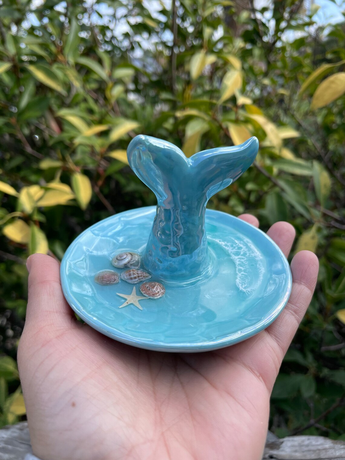 Ceramic Iridescent Mermaid Tail Trinket Dish Ring Holder Beach - Etsy