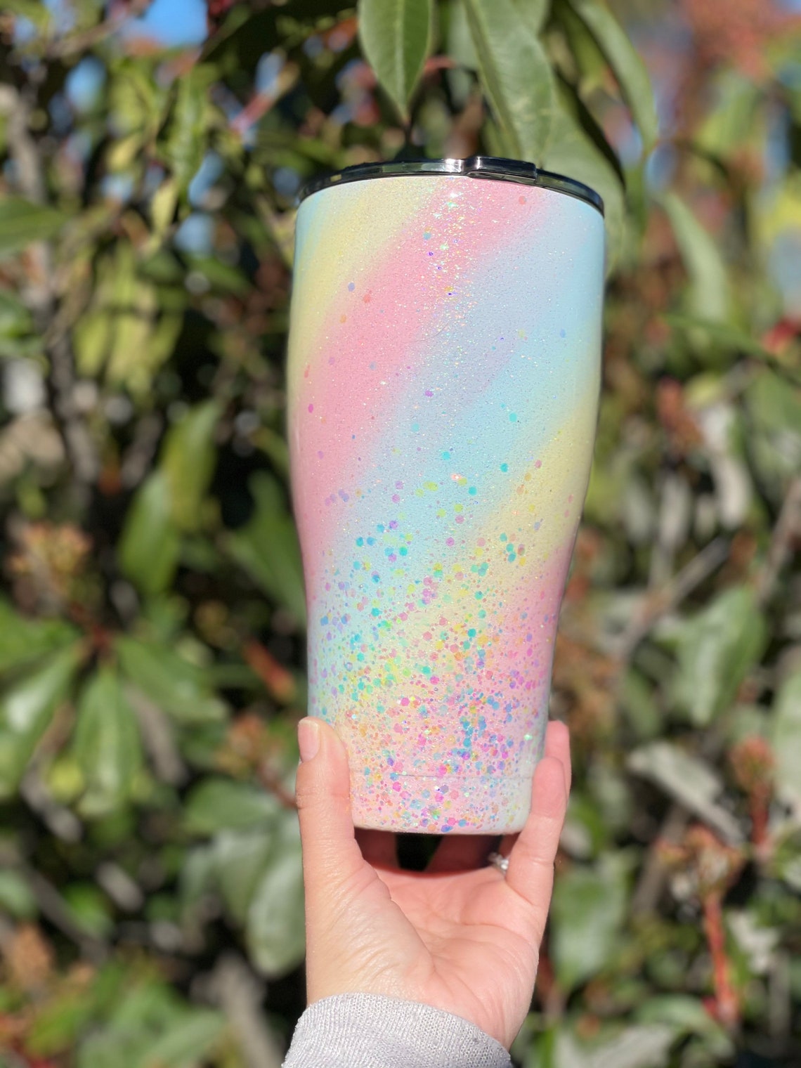 Pastel Rainbow swirl glitter tumbler 30 oz modern customizable | Etsy