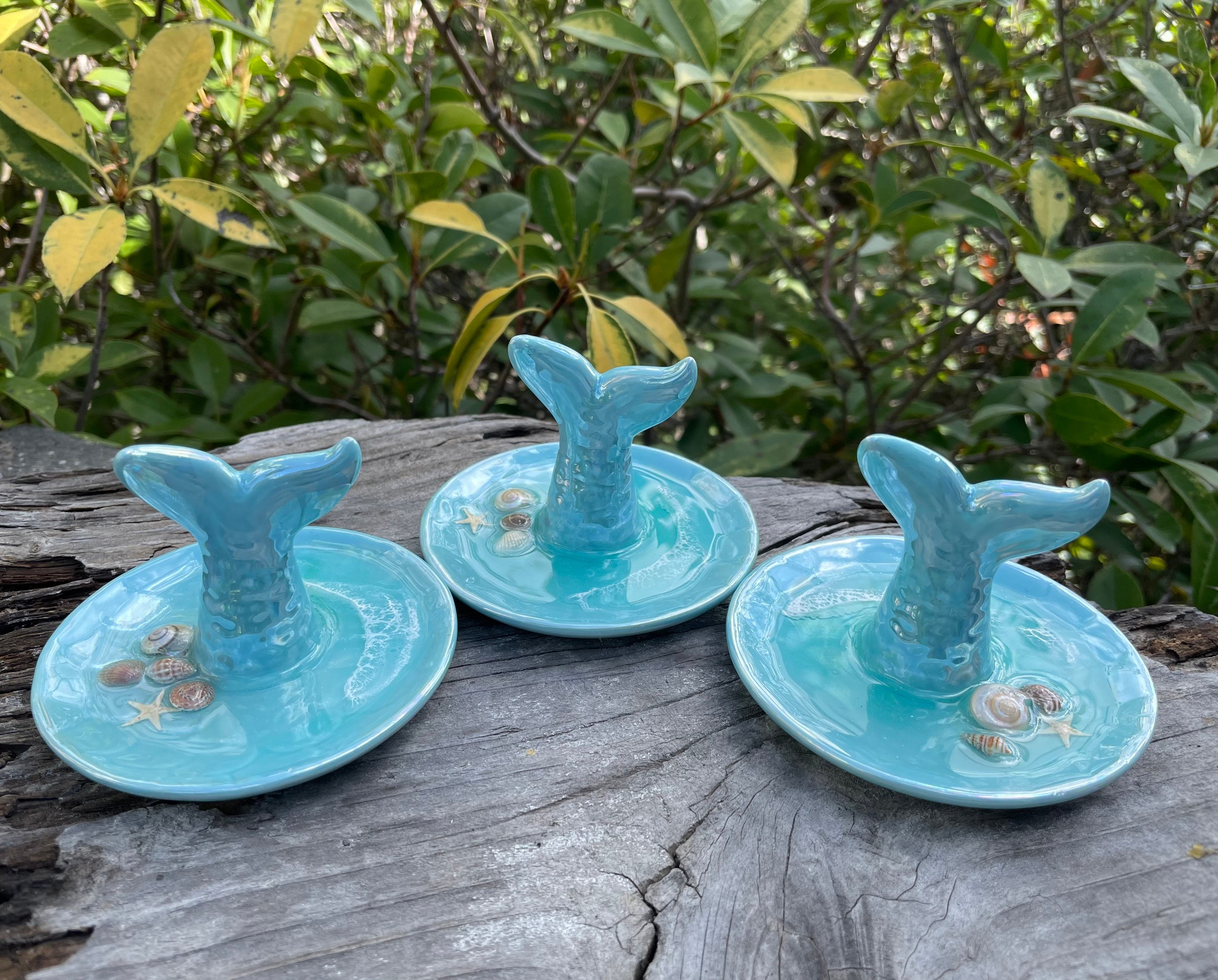 Ceramic Iridescent Mermaid Tail Trinket Dish Ring Holder Beach - Etsy