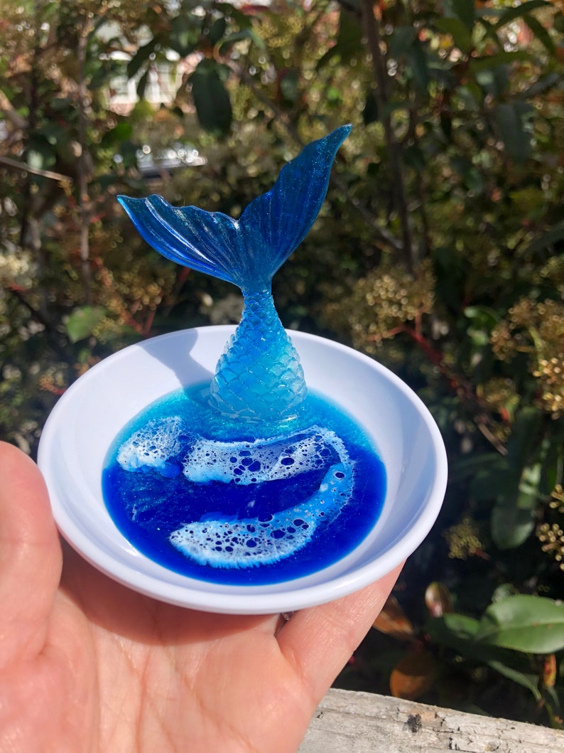 Mermaid Tail Trinket Dish Ring Holder Beach Scene With Ocean | Etsy