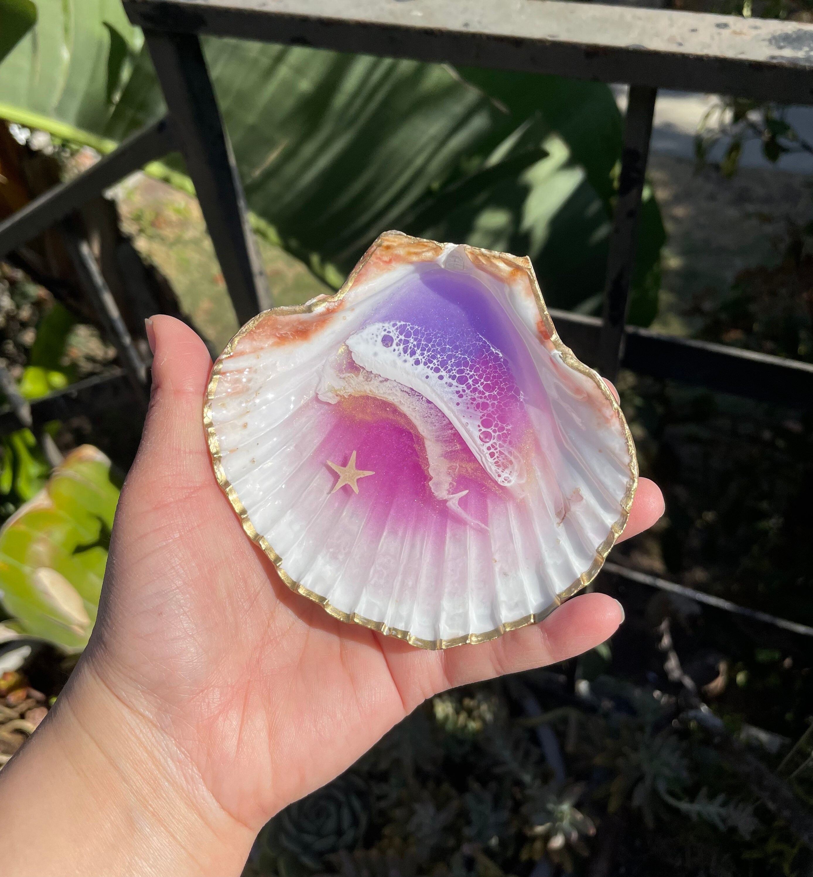 Real Seashell Beach Scene jewelry dish with Ocean waves | Etsy