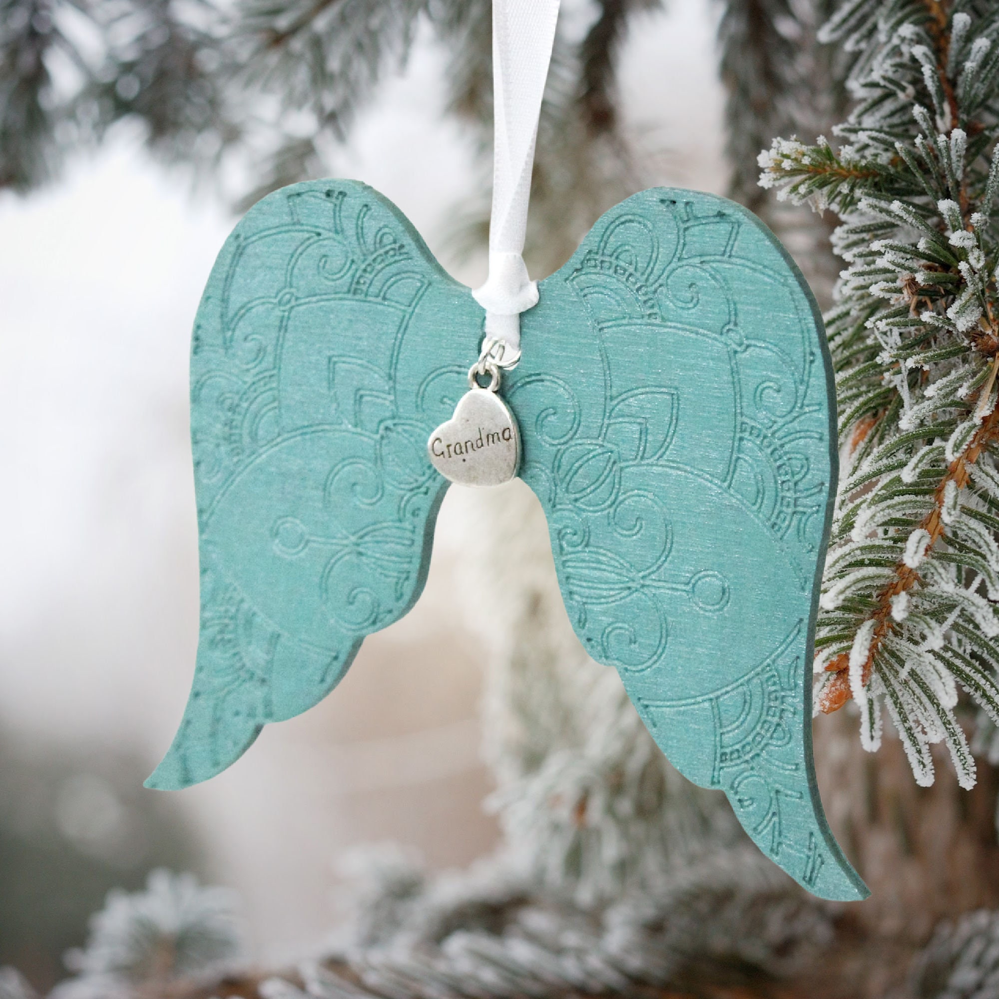 Teal Angel Wing Memorial Ornament With Charm | Ovarian Cancer Awareness ...