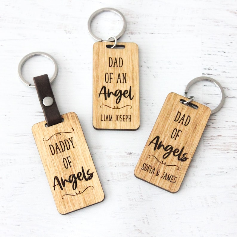 Dad of an Angel Memorial Wood Keychain Sympathy Gift for - Etsy