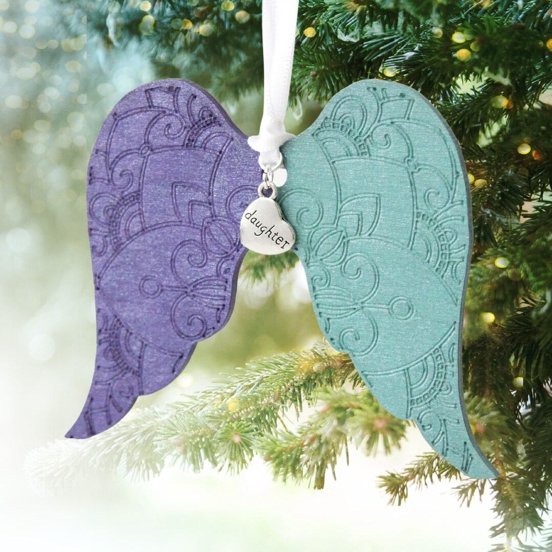 Purple and Teal Angel Wing Memorial Ornament With Charm | Sympathy Gift ...