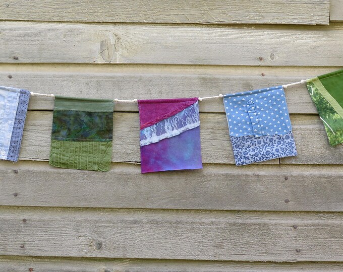Prayer Flags, Upcycled Funky Scrap Flags, Party Flags, Gypsy Hippie ...