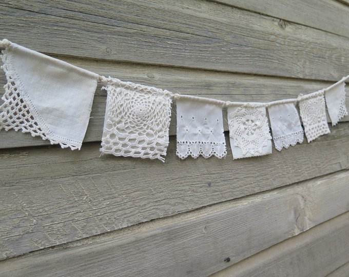 Small Wedding Flags, Lace Bunting, Vintage Lace, Boho Wedding, Prayer ...
