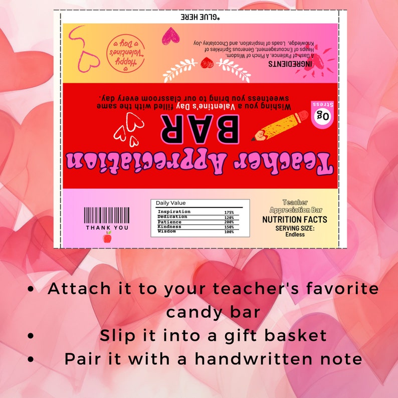 Printable Teacher Appreciation Valentine's Day Candy Bar Wrapper Gift ...