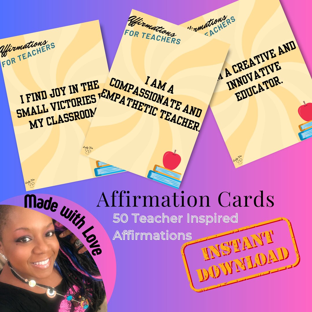 Teacher Motivation Affirmations Cards Inspiring Teacher Empowering ...