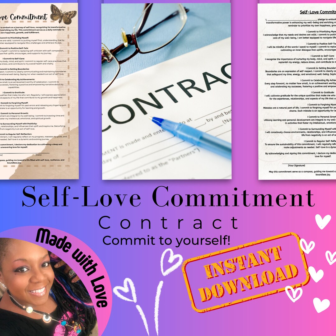 Self‑love Commitment Contract Printable PDF – Self‑care Pledge to ...