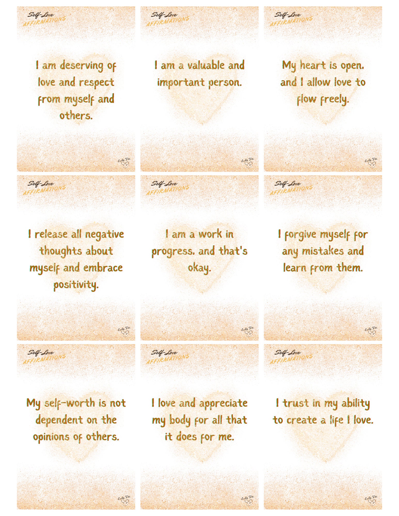 Nurture Self Love Digital Printable Positive Affirmation Cards for ...
