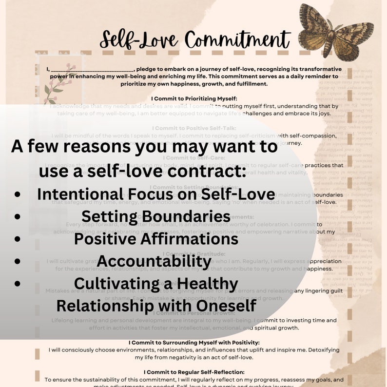 Self‑love Commitment Contract Printable PDF – Self‑care Pledge to Prioritize You - Etsy