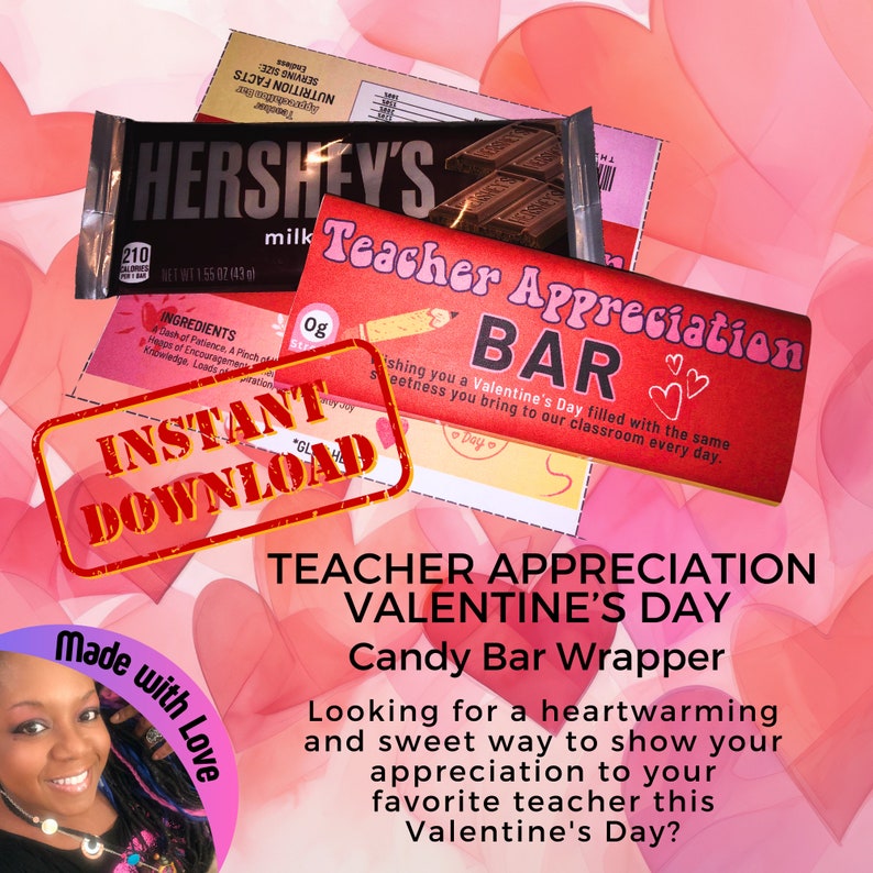 Printable Teacher Appreciation Valentine's Day Candy Bar Wrapper Gift ...