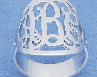 3 Initial Monogram Ring Sterling Silver Personalized | Etsy