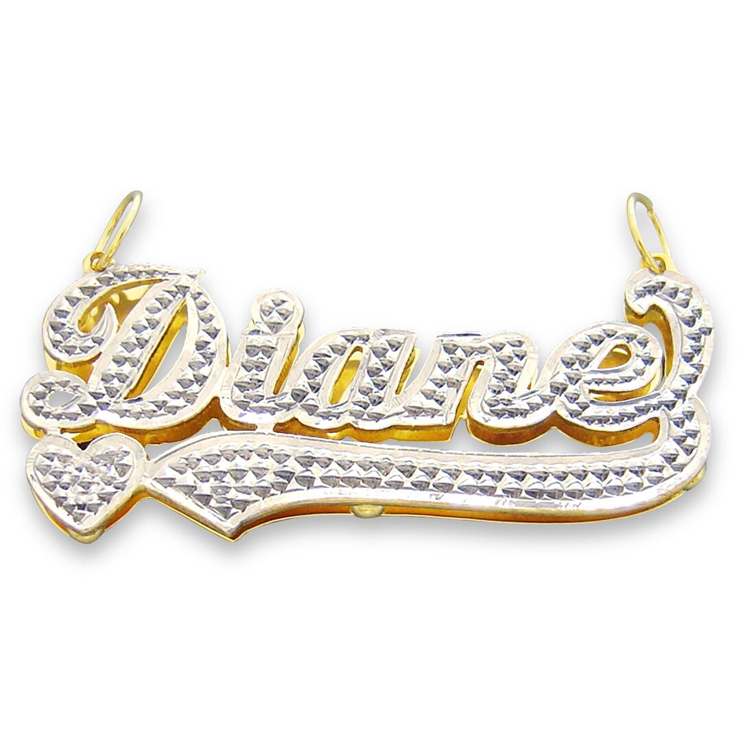 10K or 14K Gold 3D Name Pendant Diamond Accent Iced Out Name ...