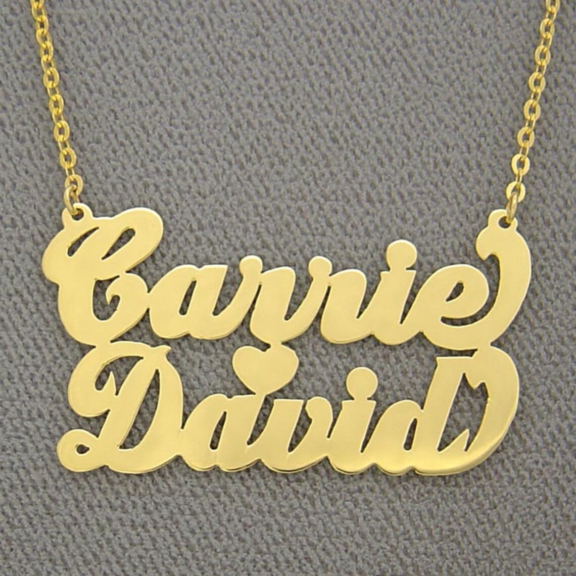 10K or 14K Yellow or White Solid Gold Personalized Couple Name Necklace ...