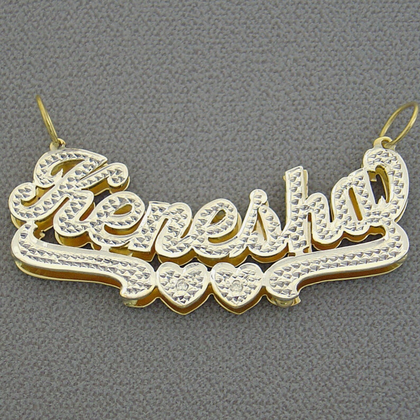 Large Personalized 10K or 14K Gold 3D Double Name Pendant - Etsy