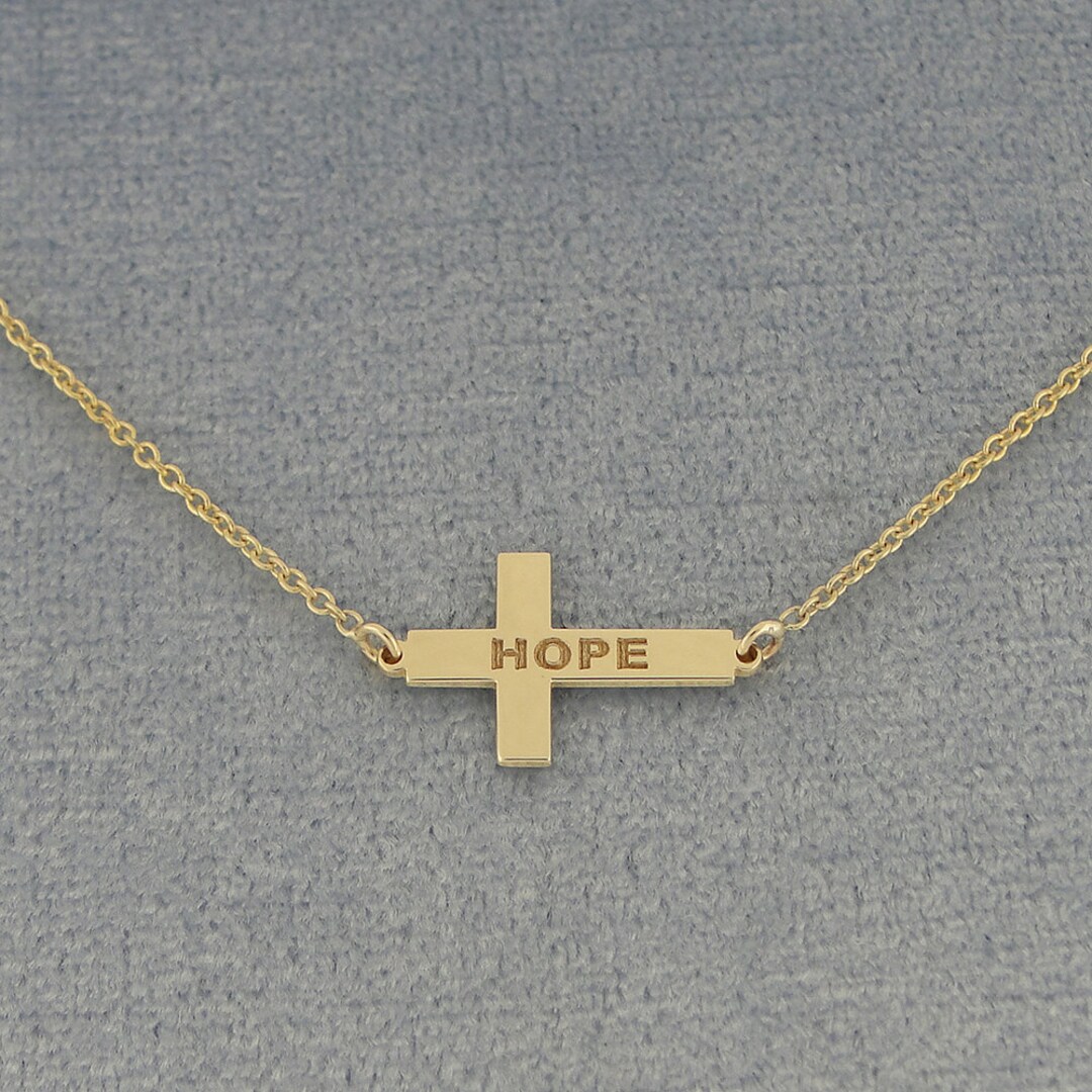 Small Solid 10kt or 14kt Yellow or White Tiny Sideway Cross Charm Deep ...