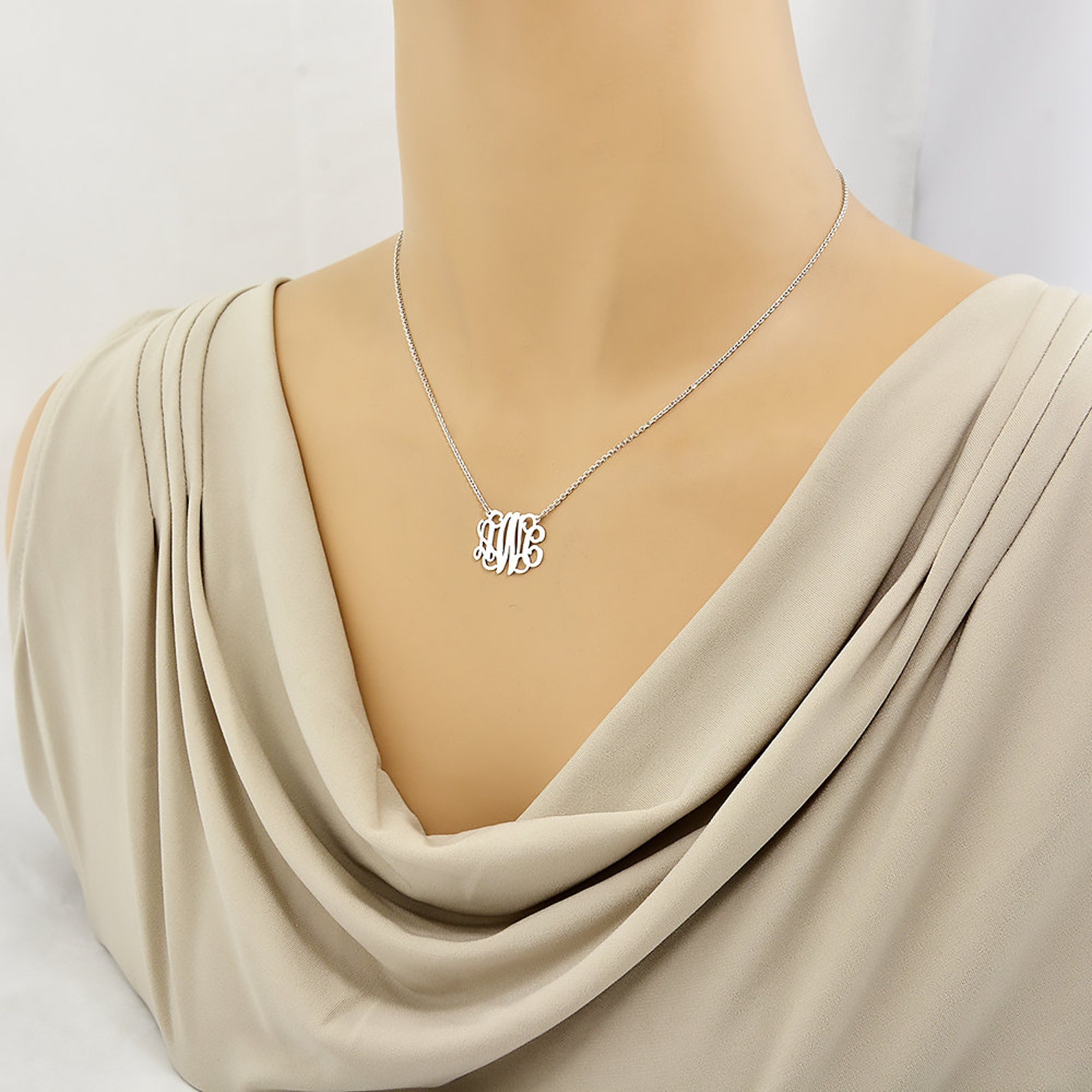 Small Sterling Silver 3 Initials Monogram Necklace 3/4 Inch - Etsy