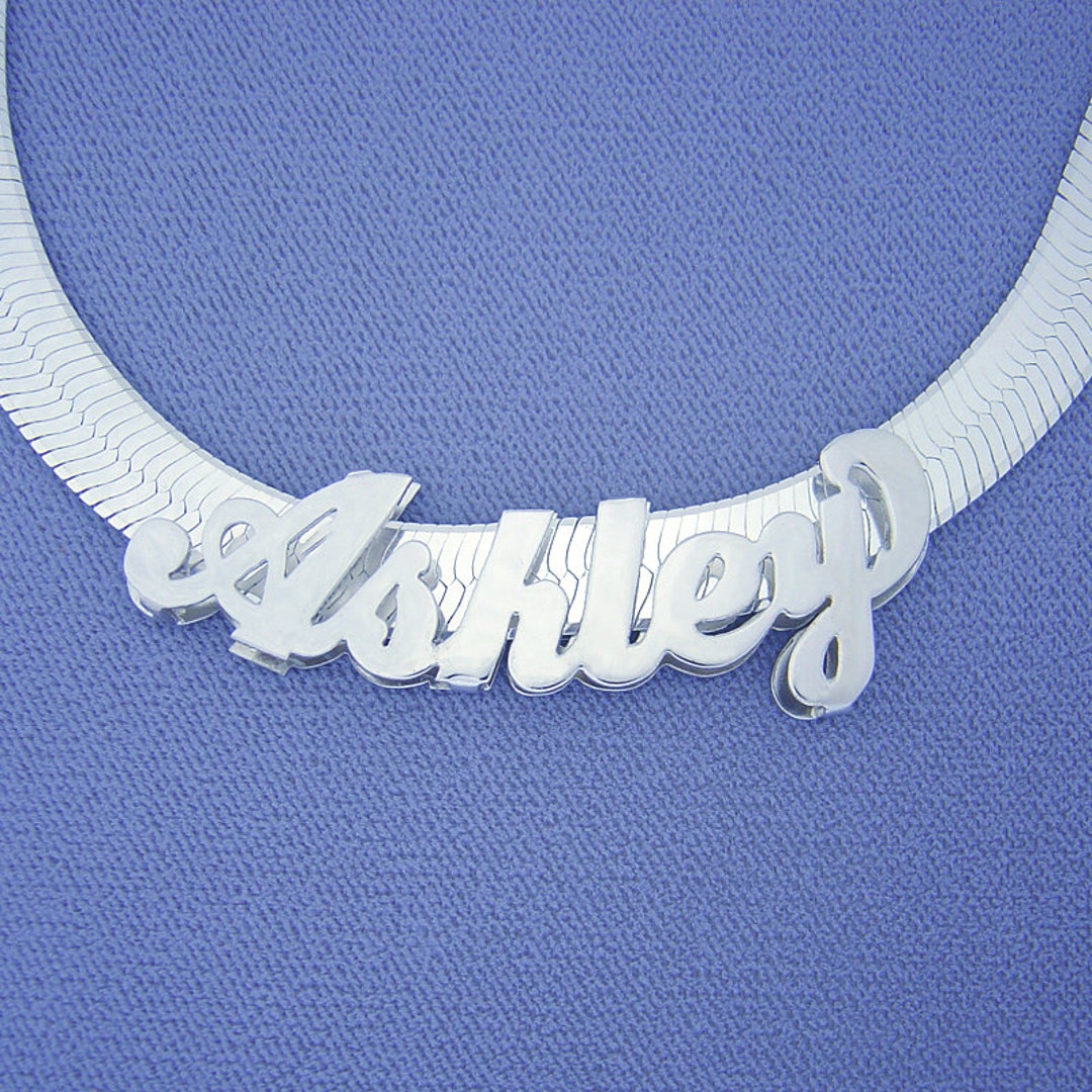 Sterling Silver 3D Personalized Shiny Cursive Name Charm Necklace ...