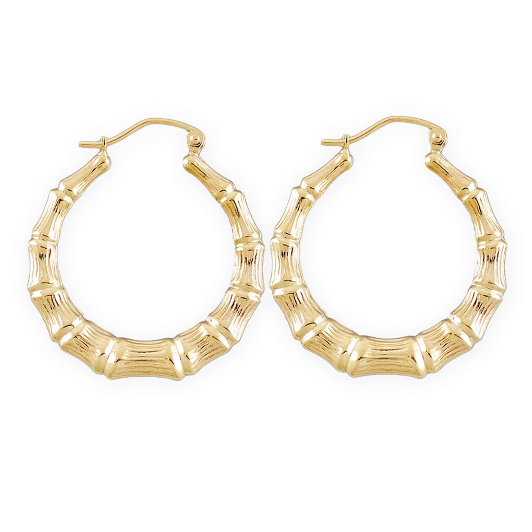 Small 10kt Real Gold Round Hollow Bamboo Earrings 1 Inch - Etsy